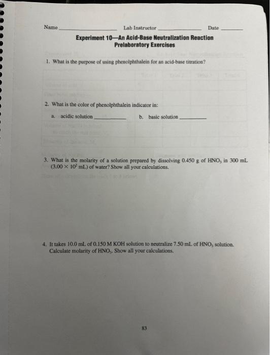 Solved Name Lab Instructor Date Experiment 10-An Acid-Base | Chegg.com