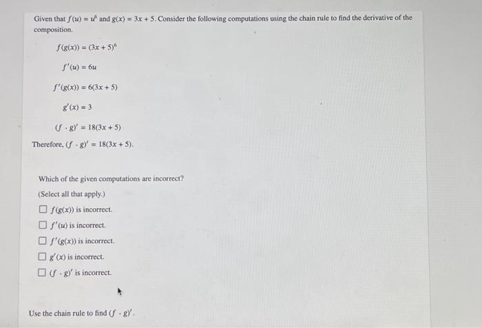 Solved Given that f(u) = u and g(x) = 3x + 5. Consider the | Chegg.com