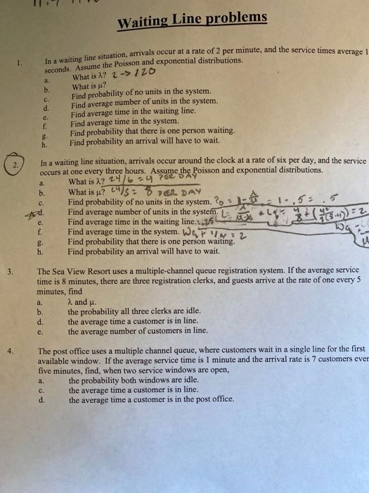 Solved . I Waiting Line problems 1. mation arrivals occur at | Chegg.com