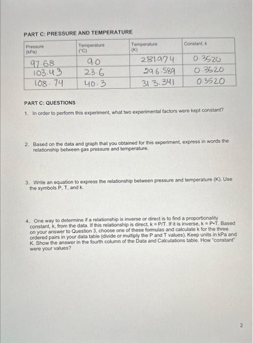 Solved PART B: PRESSURE AND VOLUME PART B: QUESTIONS 1. From | Chegg.com