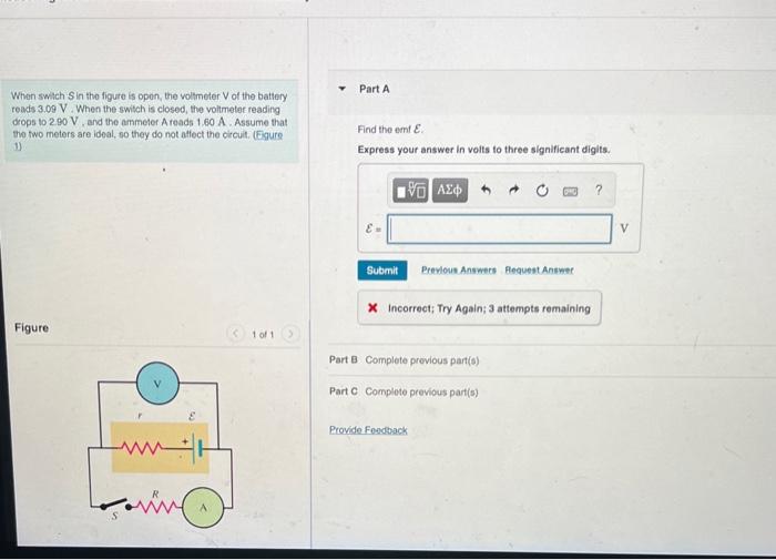 Solved When switch S in the figure is open, the voltmeter V | Chegg.com