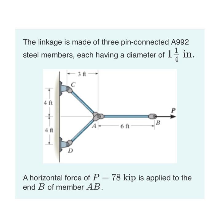 Solved The linkage is made of three pin-connected A992 steel | Chegg.com