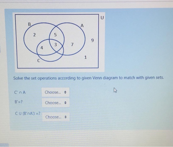 Solved U B A 2. 5 9 3 7 1 Solve the set operations according | Chegg.com