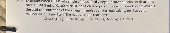 Solved Example: When a 5.00 mL sample of household vinegar | Chegg.com