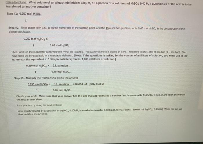 Solved mokesto volume. What volume of an aliquot | Chegg.com