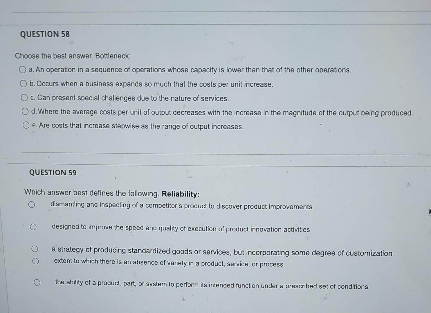 Solved Choose the best answer. Bottleneck: a. An operation | Chegg.com