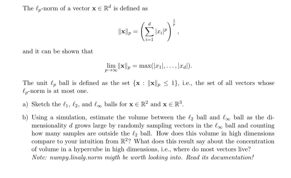 Solved The lp-norm of a vector ξnRd ﻿is defined | Chegg.com