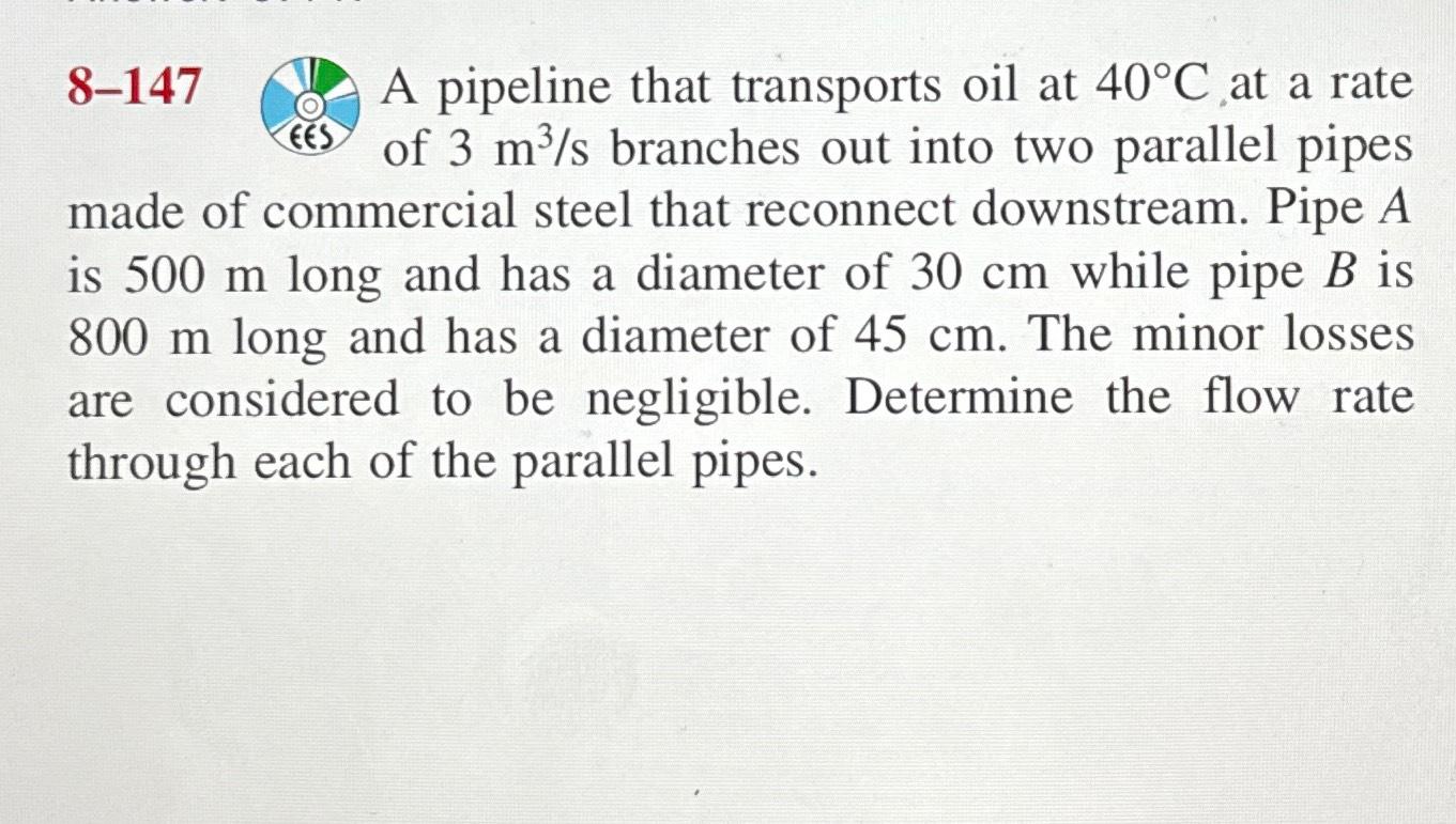8-147A pipeline that transports oil at 40°C ﻿at a | Chegg.com