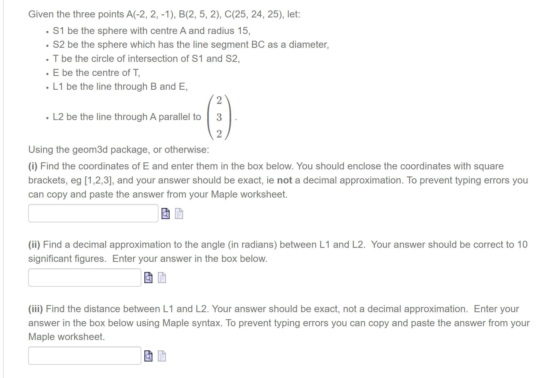 Solved Given the three points | Chegg.com