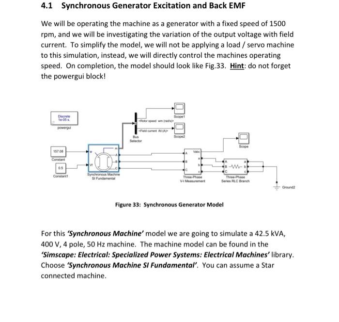 Solved 4.1 Synchronous Generator Excitation and Back EMF We | Chegg.com