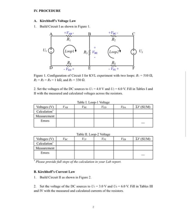 Solved IV. PROCEDURE A. Kirchhoffs Voltage Law 1. Build | Chegg.com