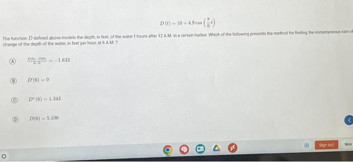 Solved D(t)=10+4.9cos(6πt) The function D defined above | Chegg.com