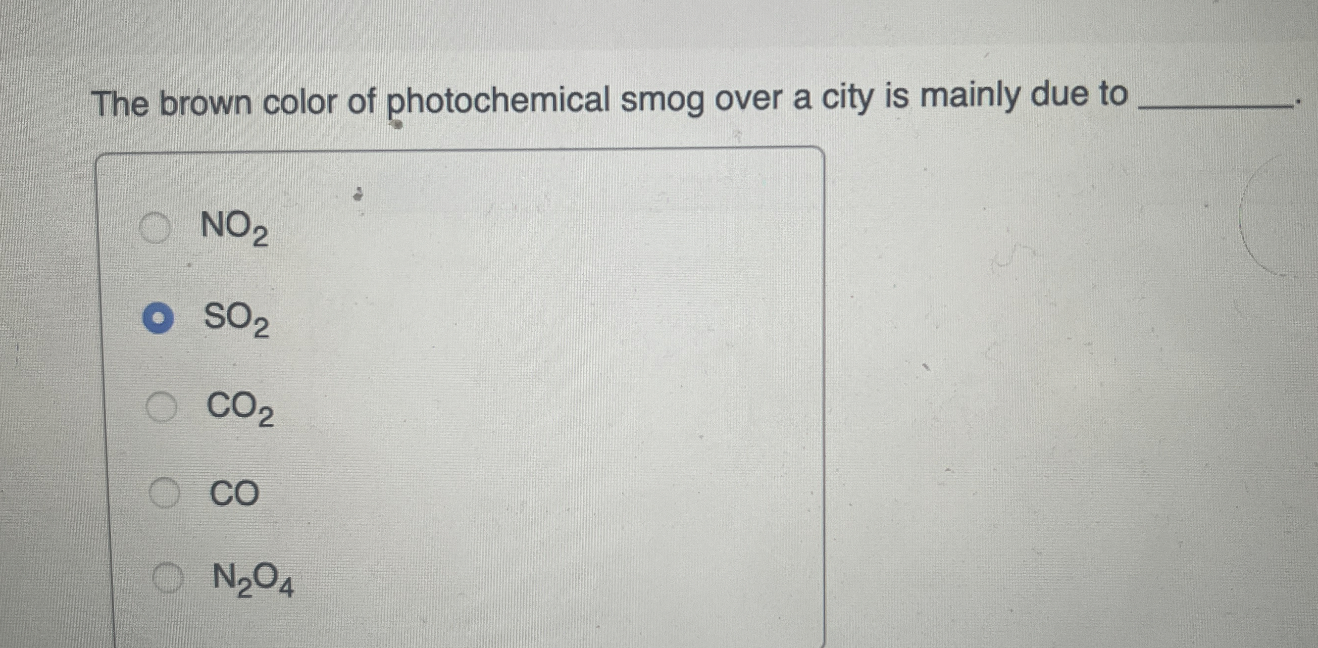 Solved The brown color of photochemical smog over a city is | Chegg.com