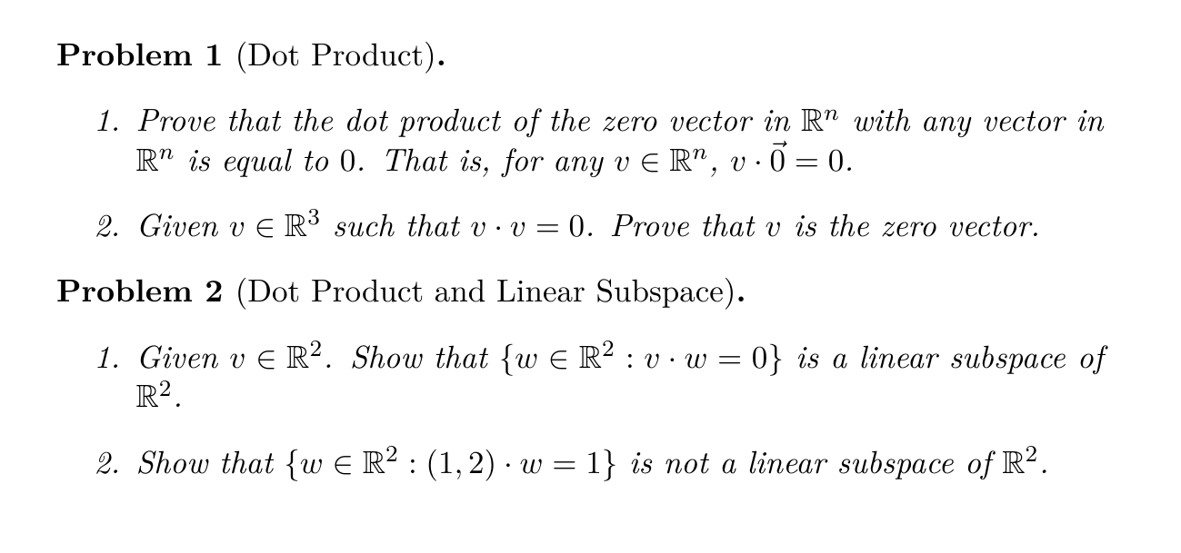 Solved Problem 2 (Dot Product and Linear Subspace).Given | Chegg.com