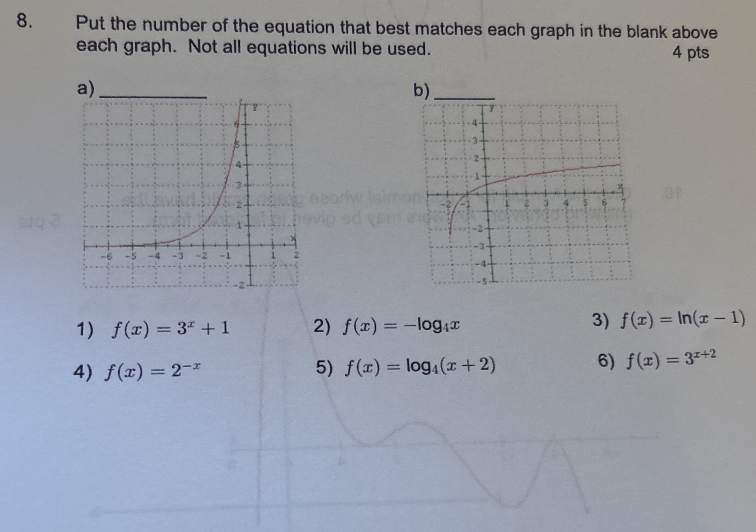 Solved Put the number of the equation that best matches each | Chegg.com