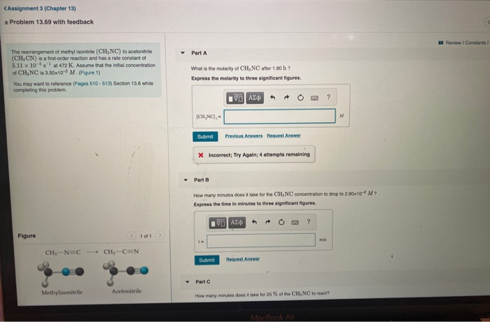 Solved Assignment 3 (Chapter 13) Problem 13.69 with feedback | Chegg.com