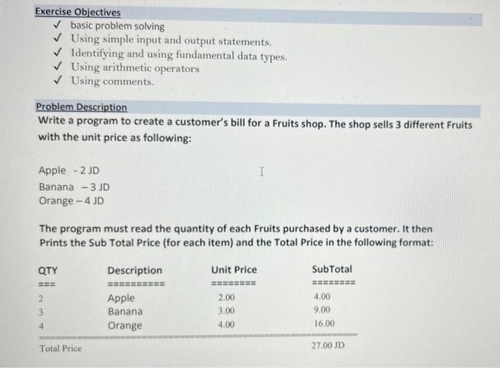Solved Exercise Objectives basic problem solving Using | Chegg.com Solved Exercise Objectives basic problem solving Using | Chegg.com