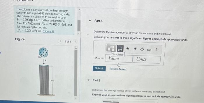 Solved The column is constructed from high strength concrete | Chegg.com