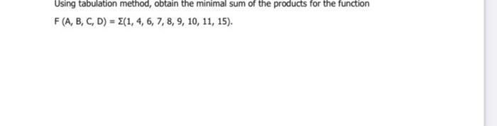 Solved Using tabulation method, obtain the minimal sum of | Chegg.com