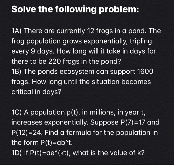 Solved Solve the following problem: 1A) There are currently | Chegg.com