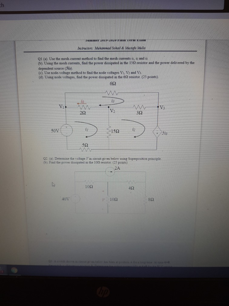 Solved Search Q3. A switch shown in circuit given below | Chegg.com