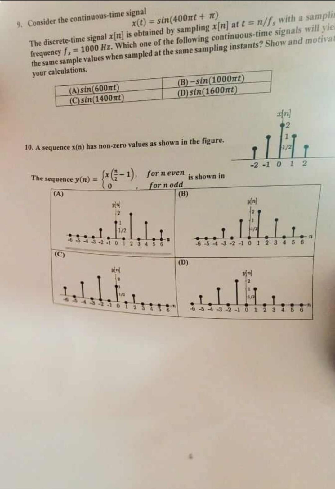 Solved 9. Consider the continuous-time signal | Chegg.com