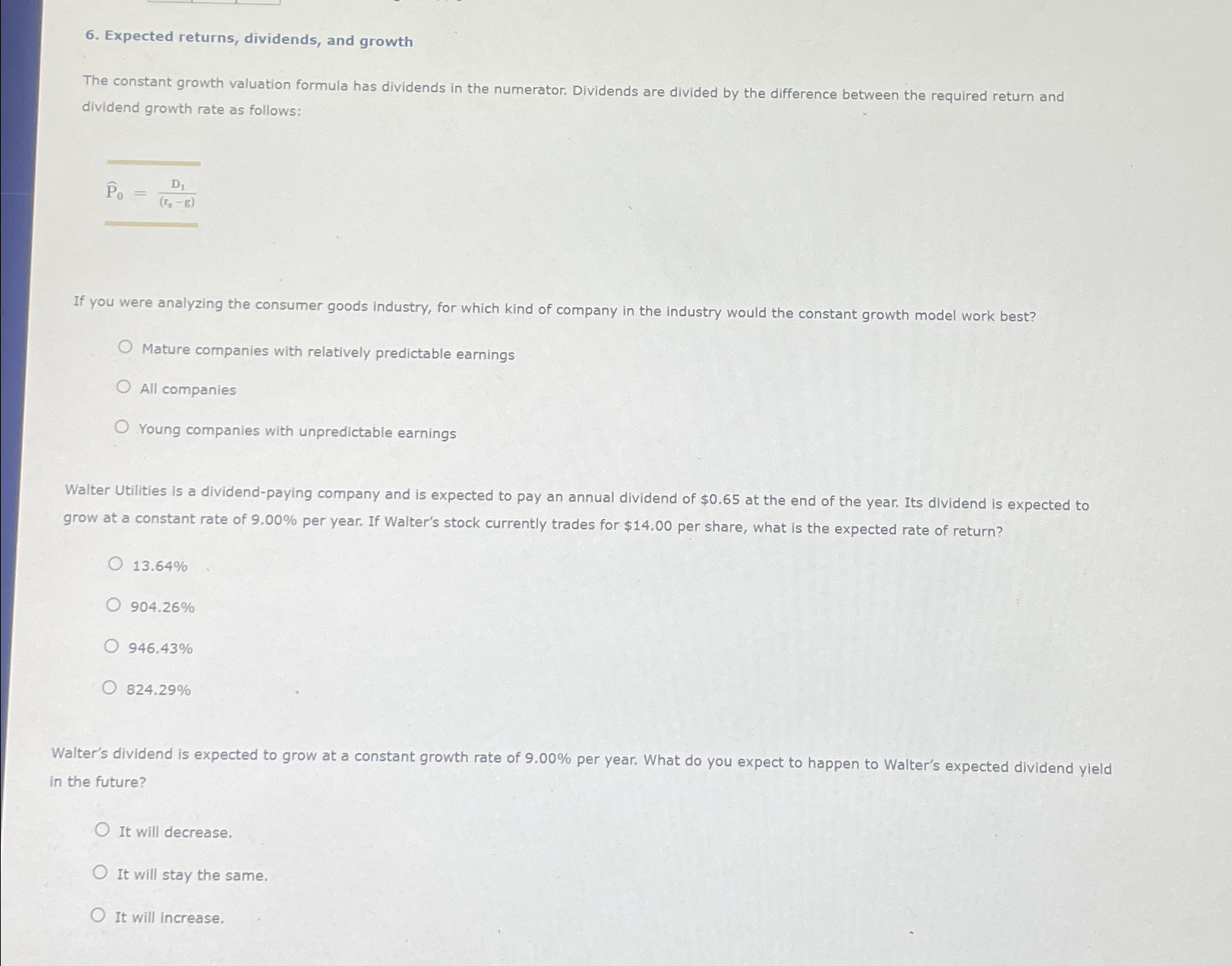 Solved Expected returns, dividends, and growthThe constant | Chegg.com