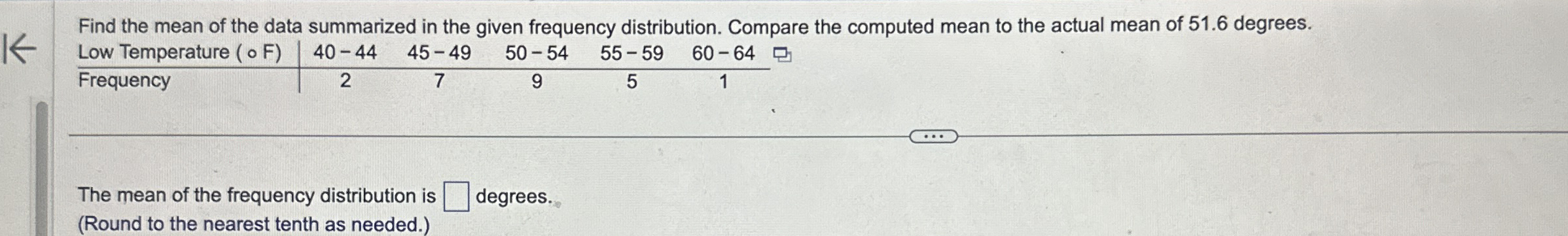 Solved Find the mean of the data summarized in the given | Chegg.com