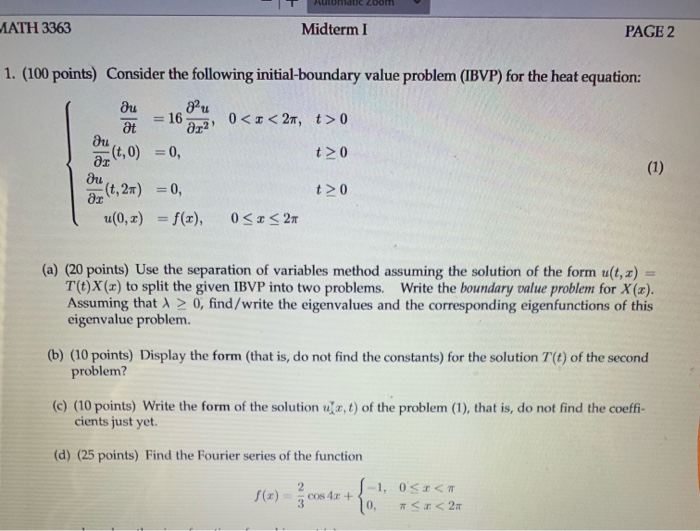 Solved Automatic Loom MATH 3363 Midterm I PAGE 2 1. (100 | Chegg.com