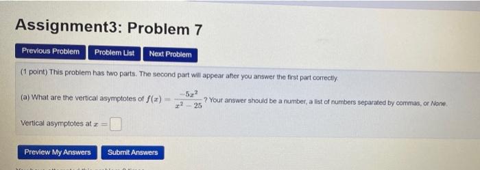Solved Assignment3 Problem 7 Previous Problem Problem List 
