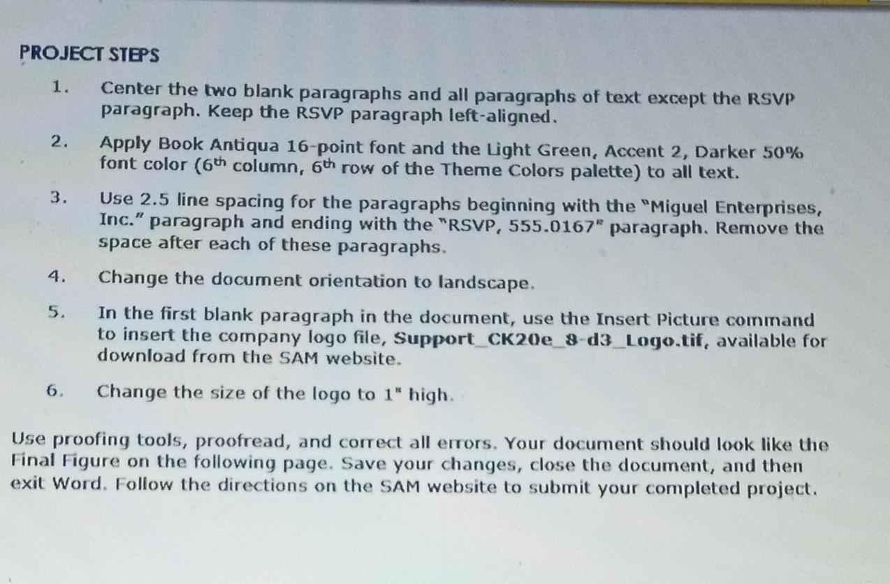 Solved PROJECT STEPS 1. Center the two blank paragraphs and | Chegg.com