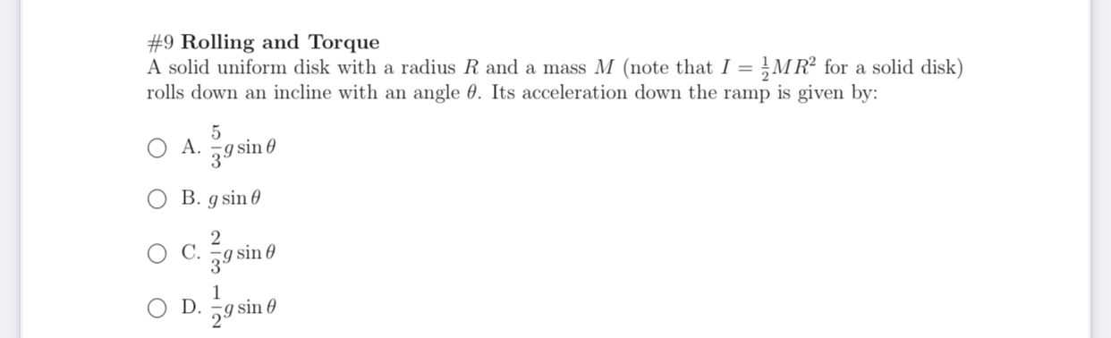 Solved #9 ﻿Rolling and TorqueA solid uniform disk with a | Chegg.com