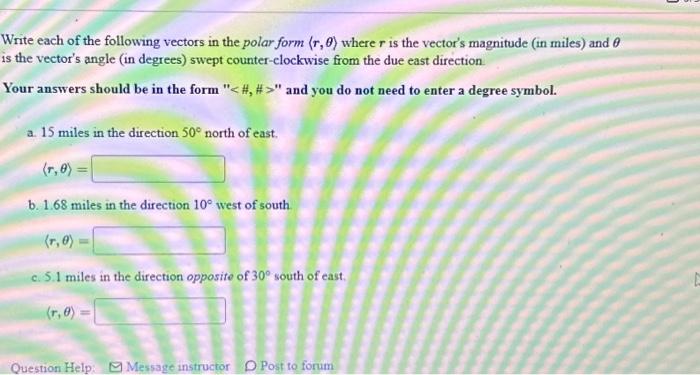 Solved Write each of the following vectors in the polar form | Chegg.com