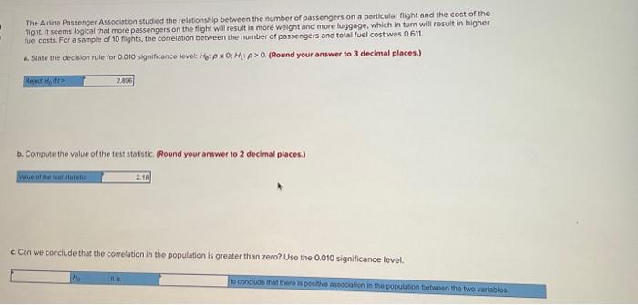Solved The Aitine Passenger Assocition studed the | Chegg.com