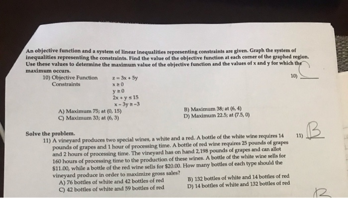 Solved An objective function and a system of linear | Chegg.com