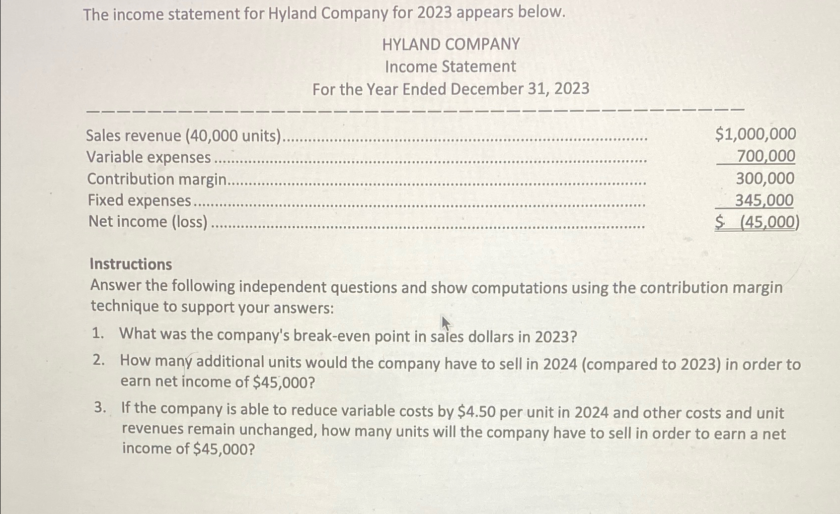 Solved The income statement for Hyland Company for 2023 | Chegg.com