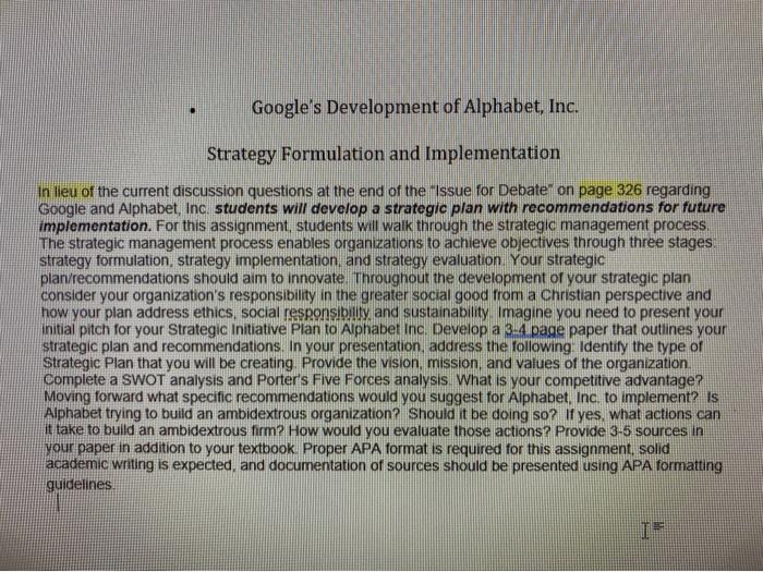 Solved Google's Development of Alphabet, Inc. Strategy | Chegg.com