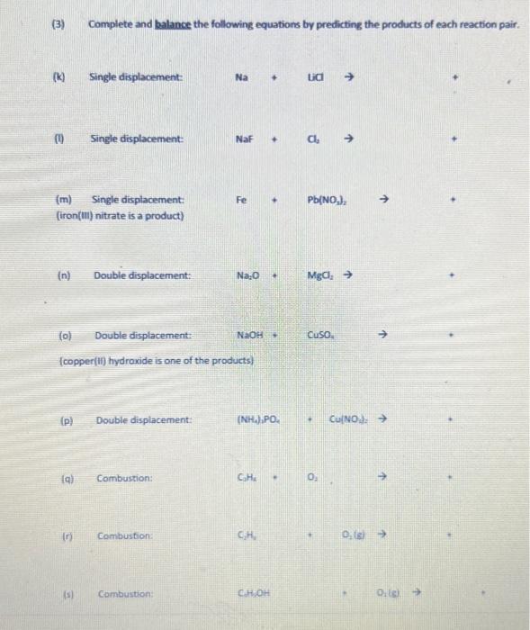 Solved (3) Complete and balance the following equations by | Chegg.com