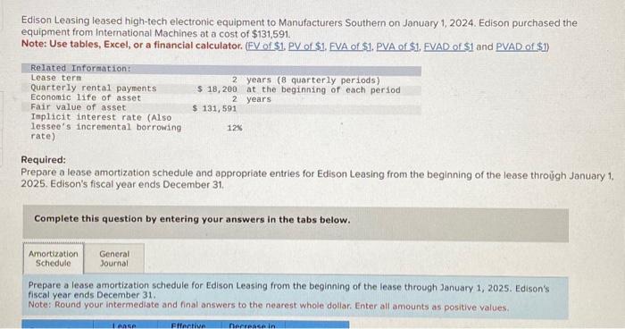 Solved Edison Leasing leased high-tech electronic equipment | Chegg.com