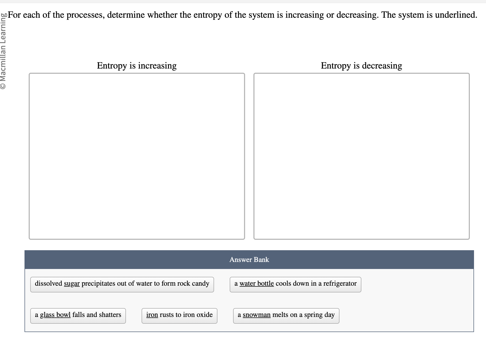 Solved 00 ﻿For each of the processes, determine whether the | Chegg.com