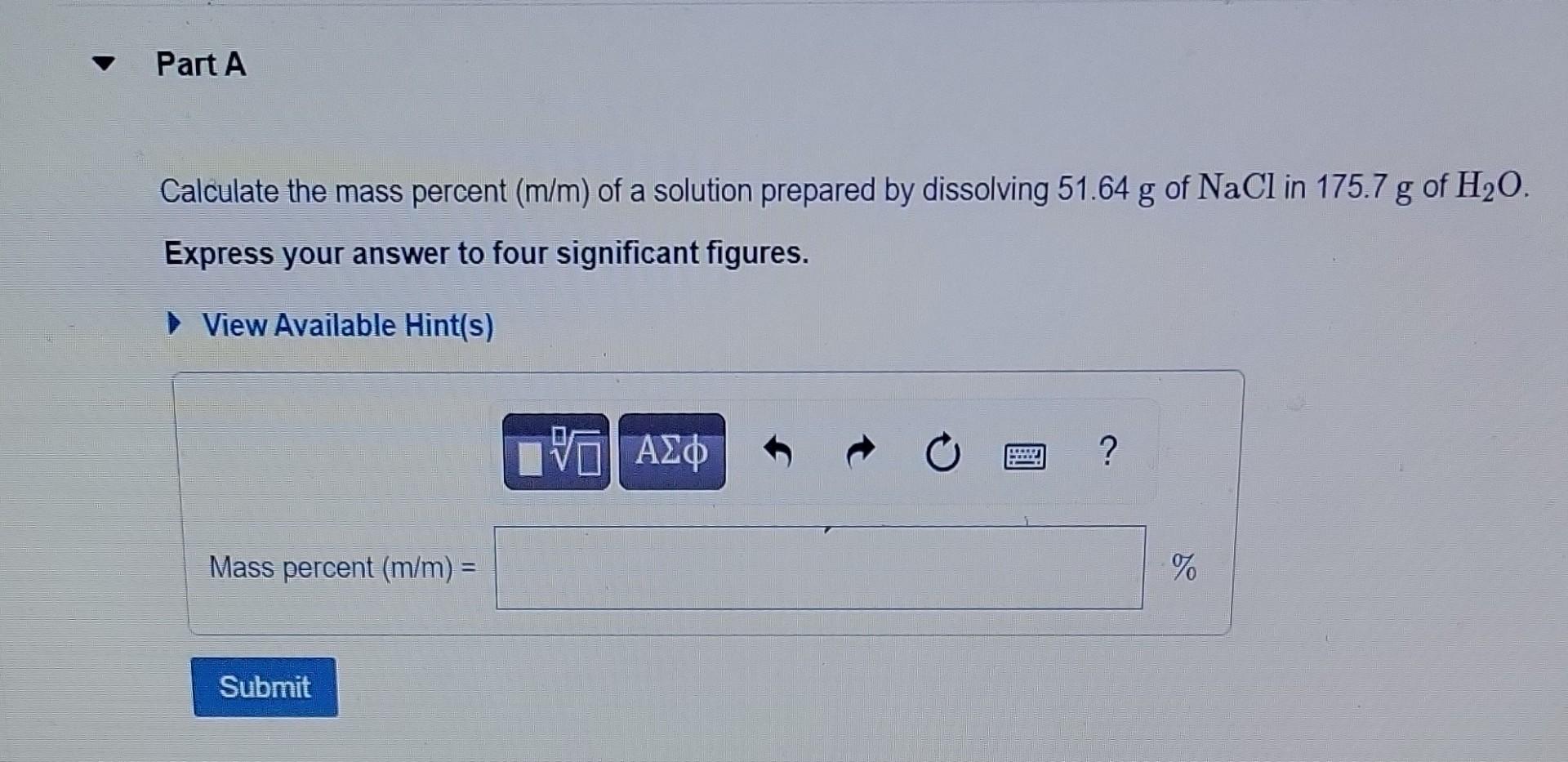 Solved Calculate the mass percent (m/m) of a solution | Chegg.com