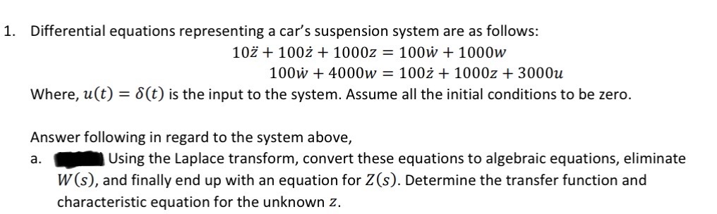 Solved Differential equations representing a car's | Chegg.com