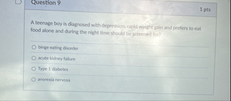 Solved Question 91 ﻿ptsA teenage boy is diagnosed with | Chegg.com