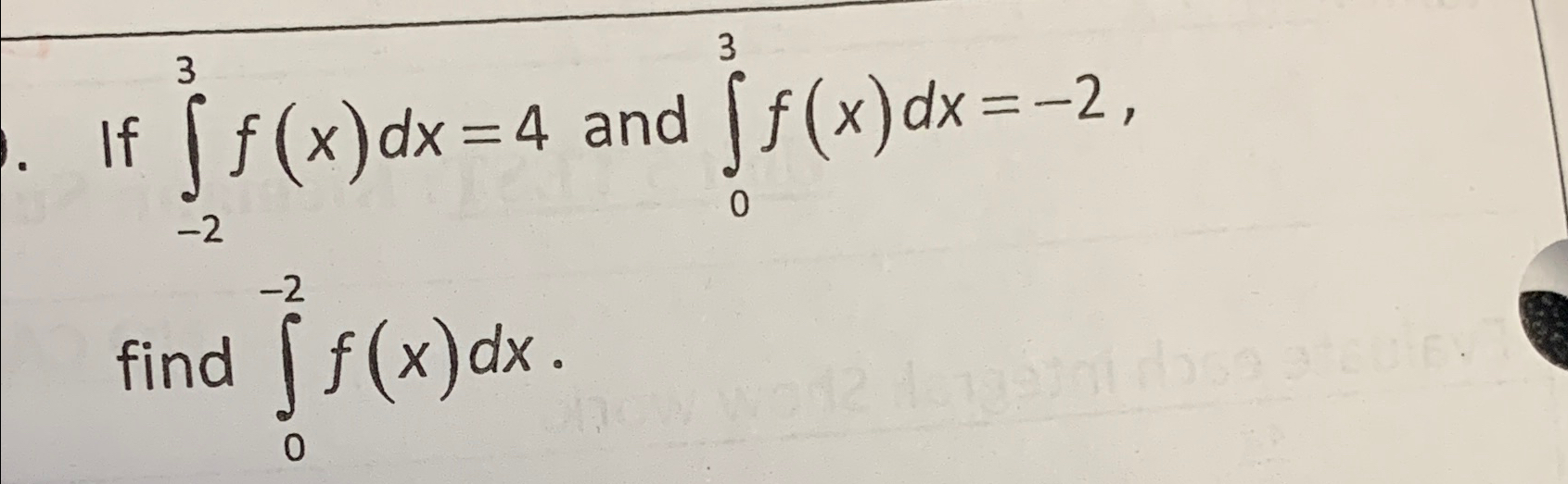 Solved If ∫-23f(x)dx=4 ﻿and ∫03f(x)dx=-2 ﻿find ∫0-2f(x)dx | Chegg.com