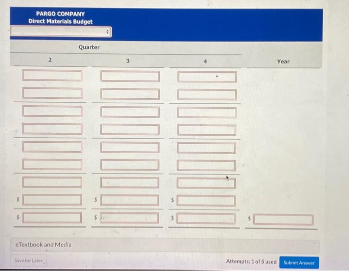 Solved Pargo Company is preparing its master budget for | Chegg.com