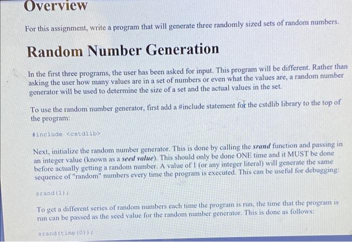 Solved Overview For this assignment, write a program that | Chegg.com