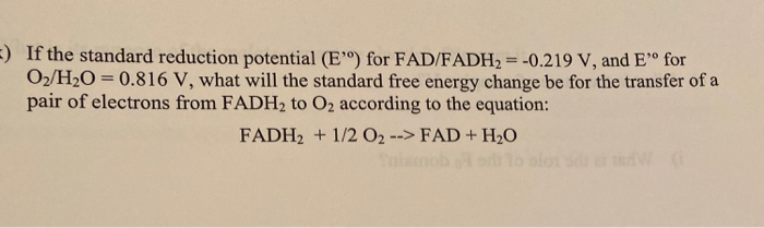 Solved -) If the standard reduction potential (E'') for | Chegg.com