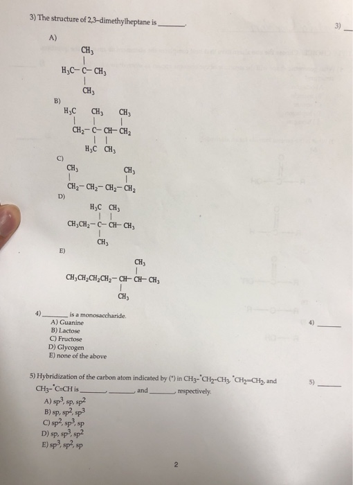 Solved 3) The structure of 2,3-dimethylheptane is _ CH3 | Chegg.com