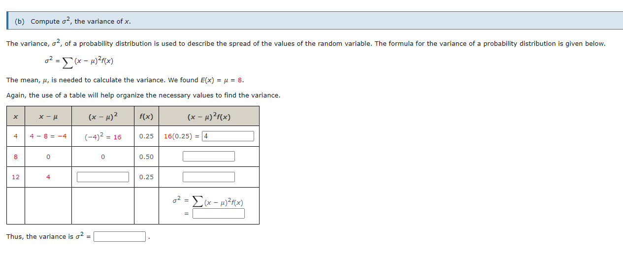 Solved (b) ﻿Compute σ2, ﻿the variance of | Chegg.com