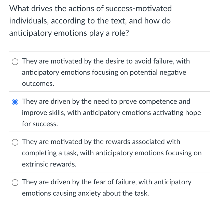 Solved What drives the actions of success-motivated | Chegg.com